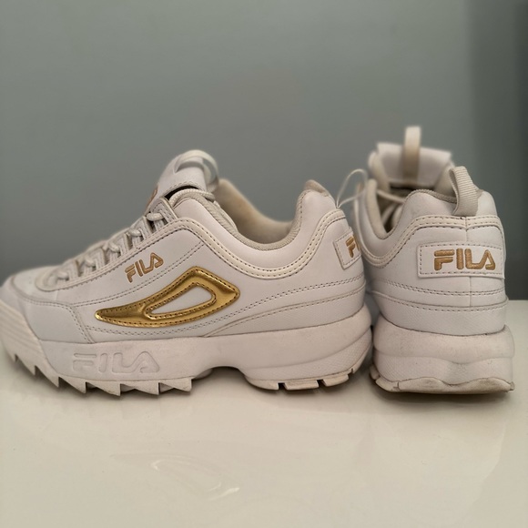 Fila | Shoes | Fila Disruptor In White With Gold Details | Poshmark